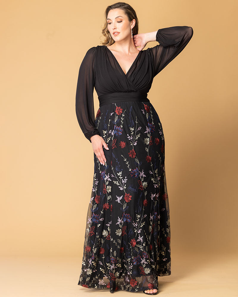 Kiyonna Plus Size Isabella Embroidered Mesh Formal Gown