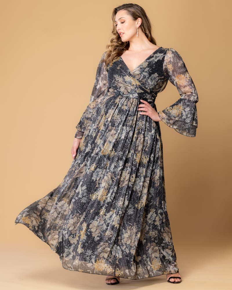 Gilded Glamour Long Sleeve Evening Gown – Kiyonna