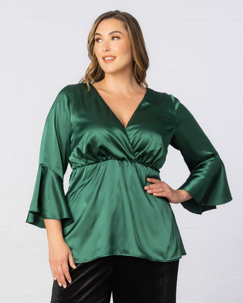 Women's Plus Size Honey Satin Bell Sleeve Top by Kiyonna