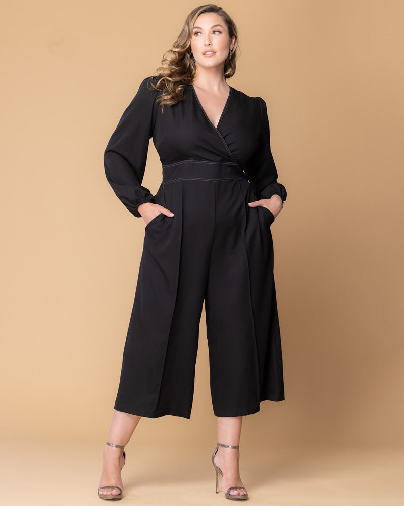 Kiyonna Plus Size Tessa Cropped Wide-Leg Jumpsuit
