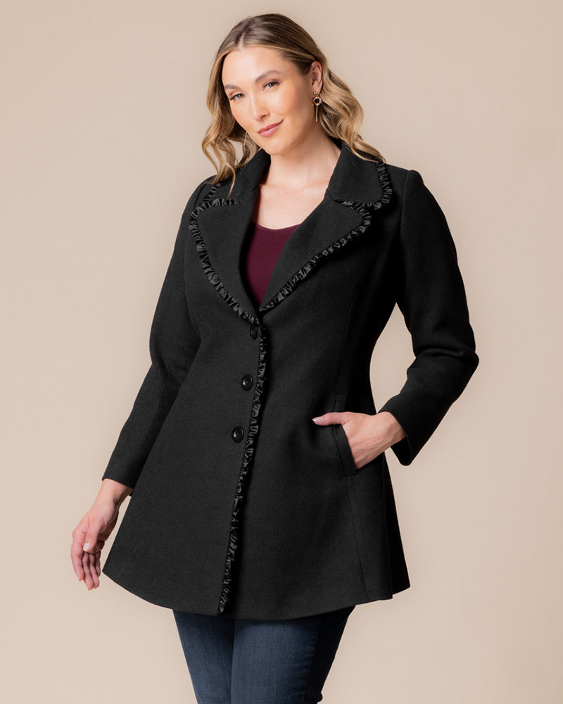 Plus Size Juliette Winter Coat with Satin Trim - Kiyonna