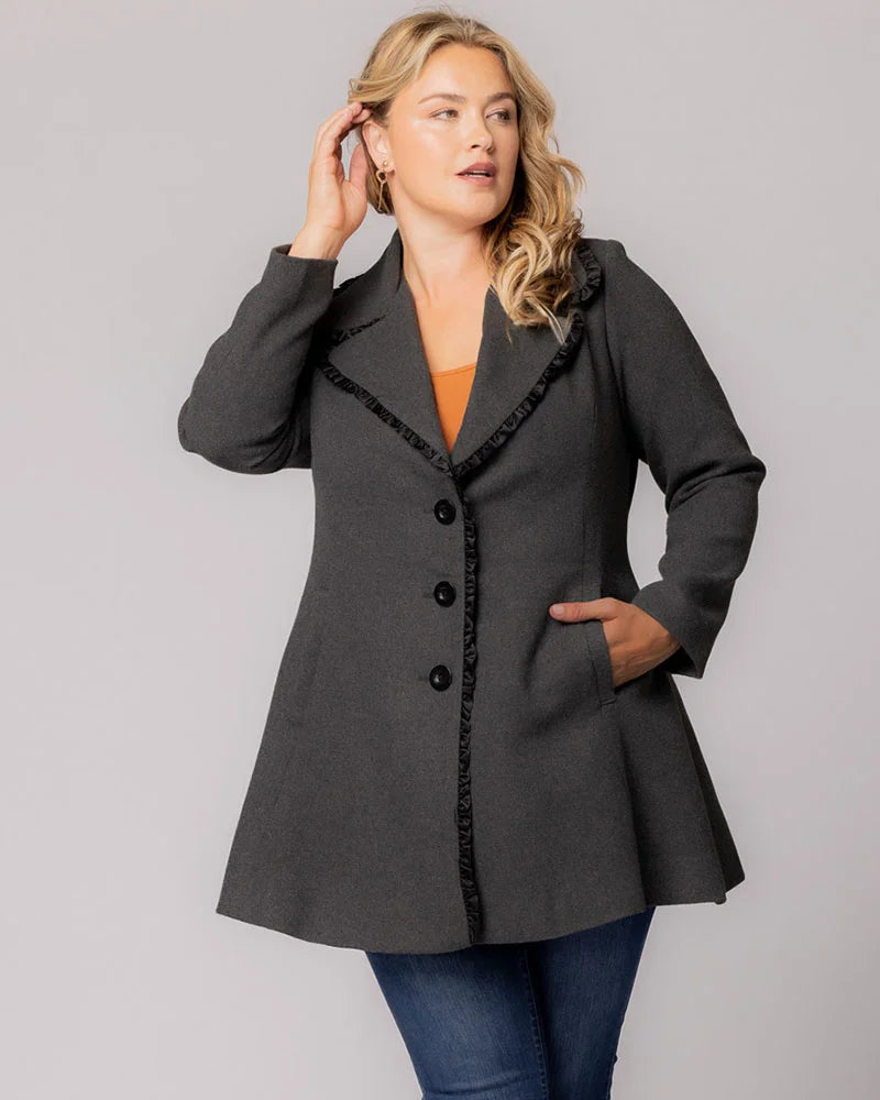 Plus Size Juliette Winter Coat with Satin Trim - Kiyonna